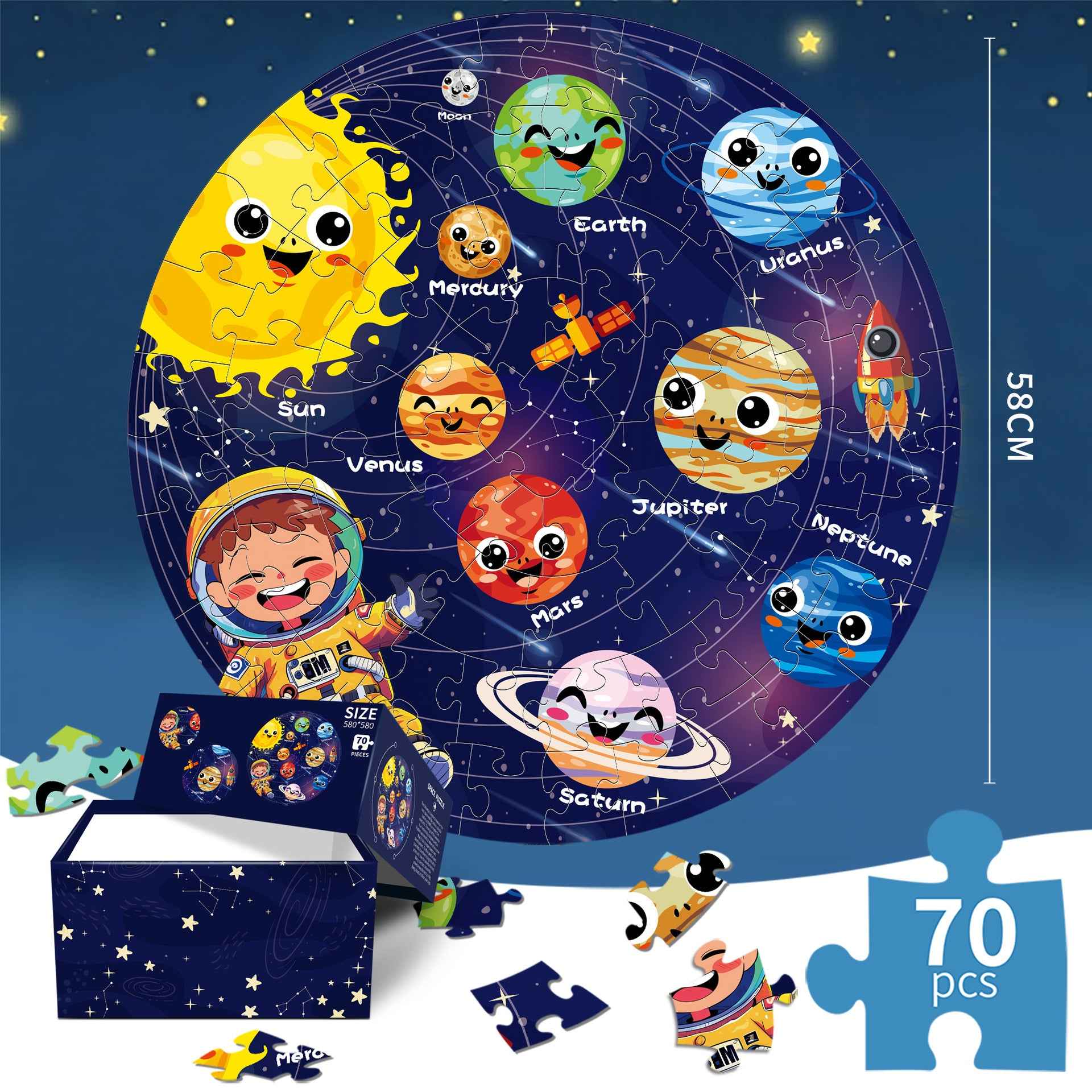 Round 70 Piece Space luminous Jigsaw Puzzle - A Space Adventure Awaits ...
